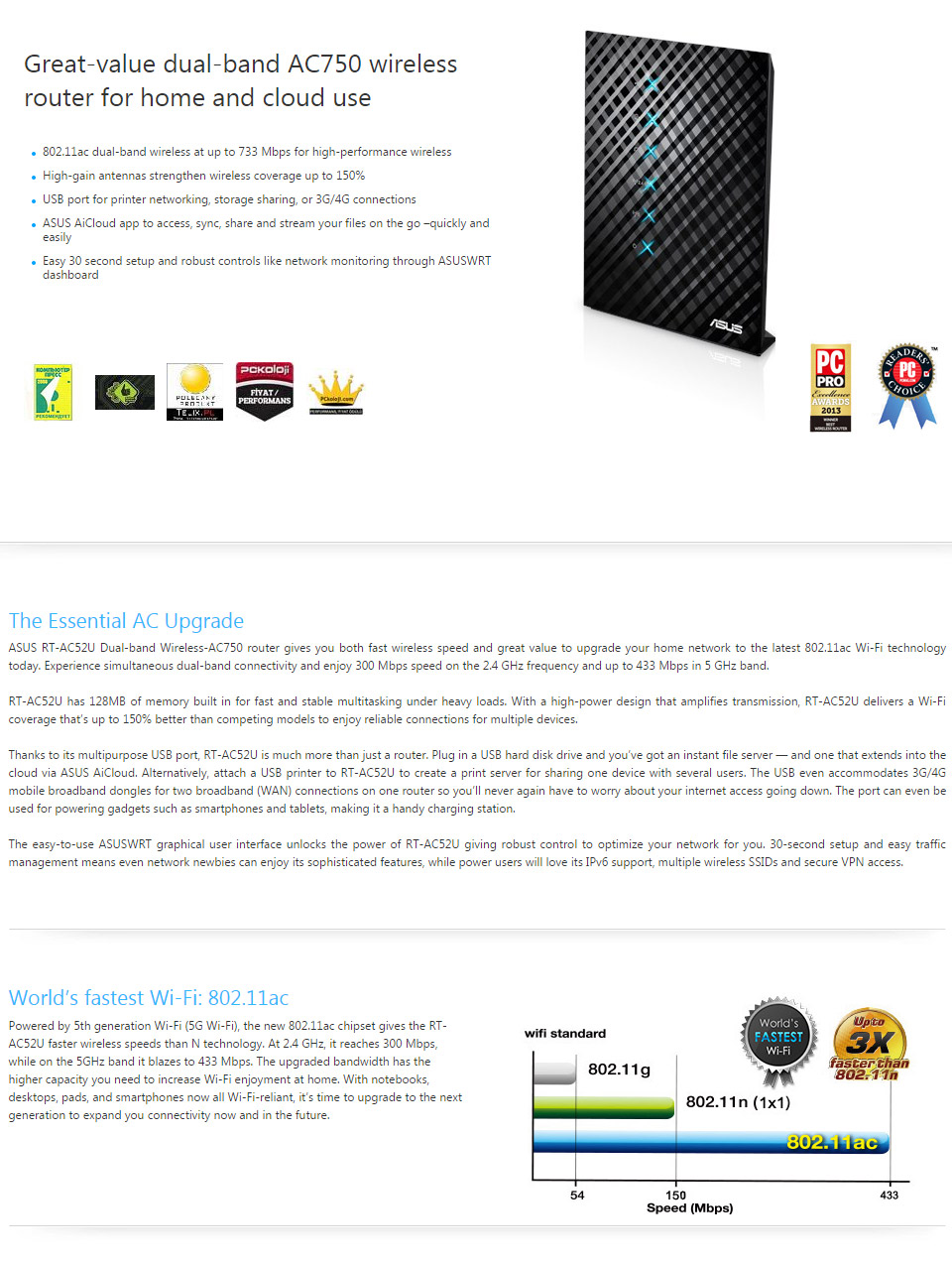 Buy ASUS RT-AC52U Wireless AC750 Dual Band Wireless Router [RT-AC52U ...