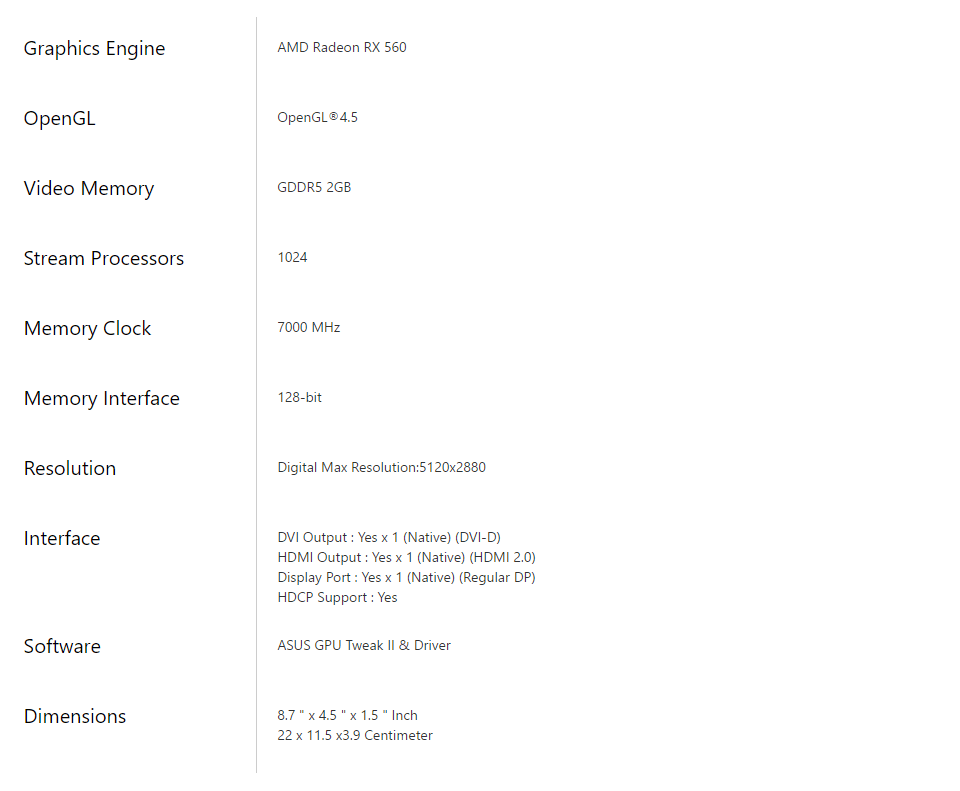 Buy ASUS Radeon RX 560 16CU Overclocked 2GB [RX560-O2G] | PC Case Gear ...