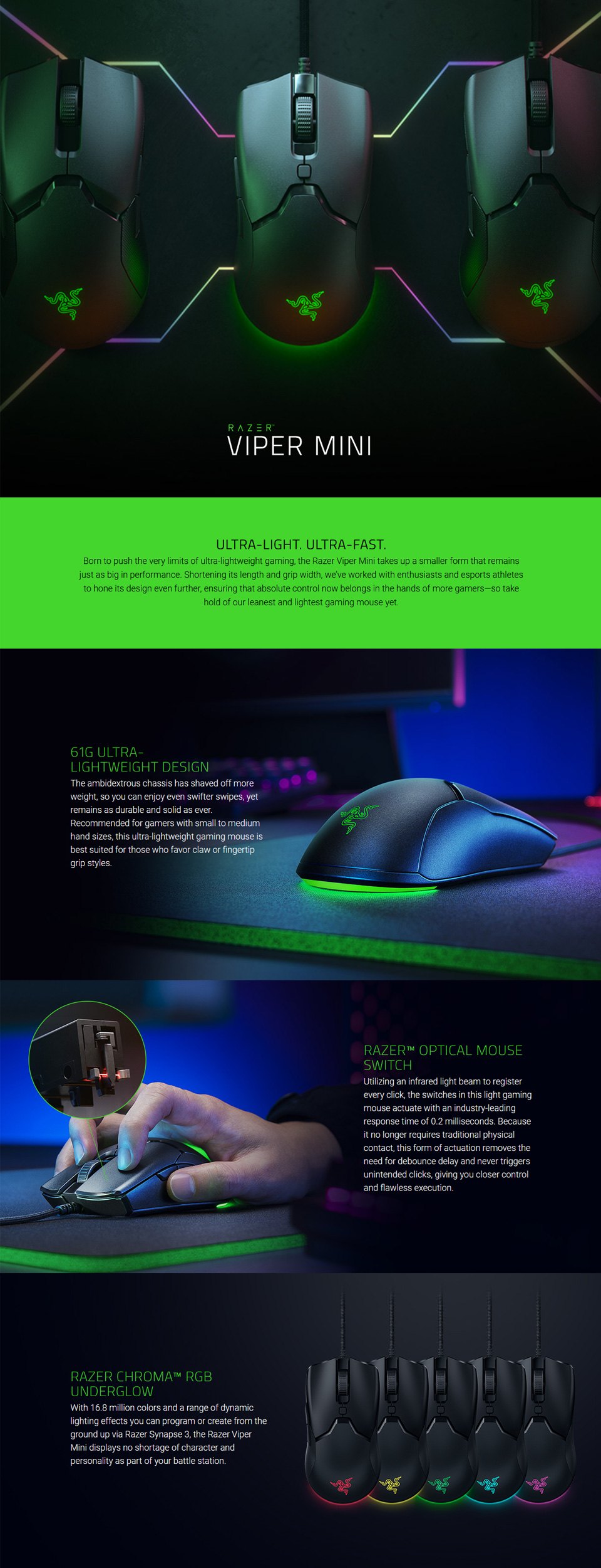 Buy Razer Viper Mini Ultralight Gaming Mouse [RZ01-03250100] | PC Case ...