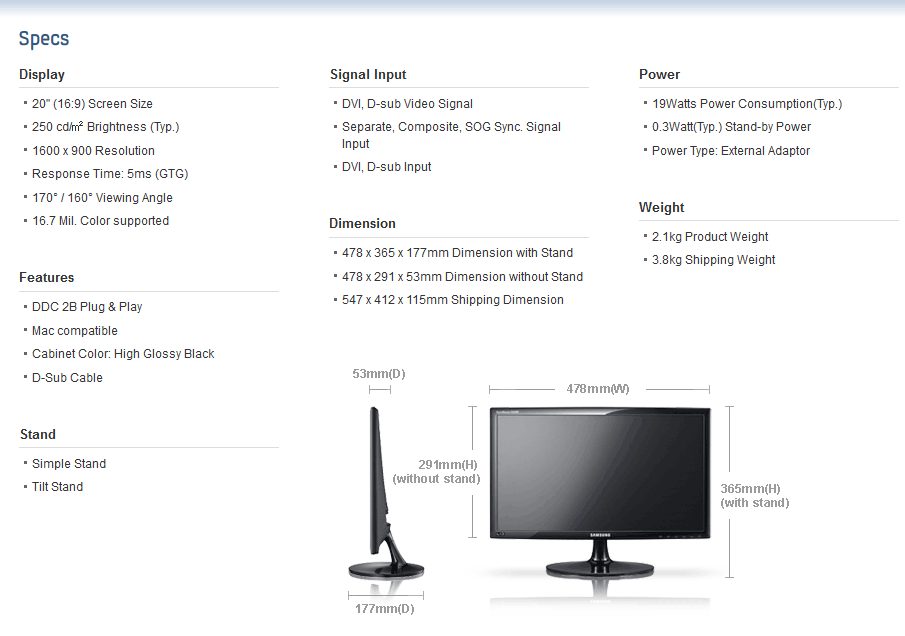 Buy Samsung S20A300B 20.5in Widescreen LED Monitor [S20A300B] | PC Case ...