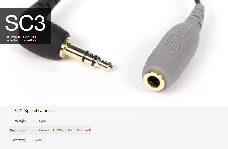 Buy RODE SC3 3.5mm TRRS to TRS adaptor for smartLav+ [RODE-SC3] | PC ...