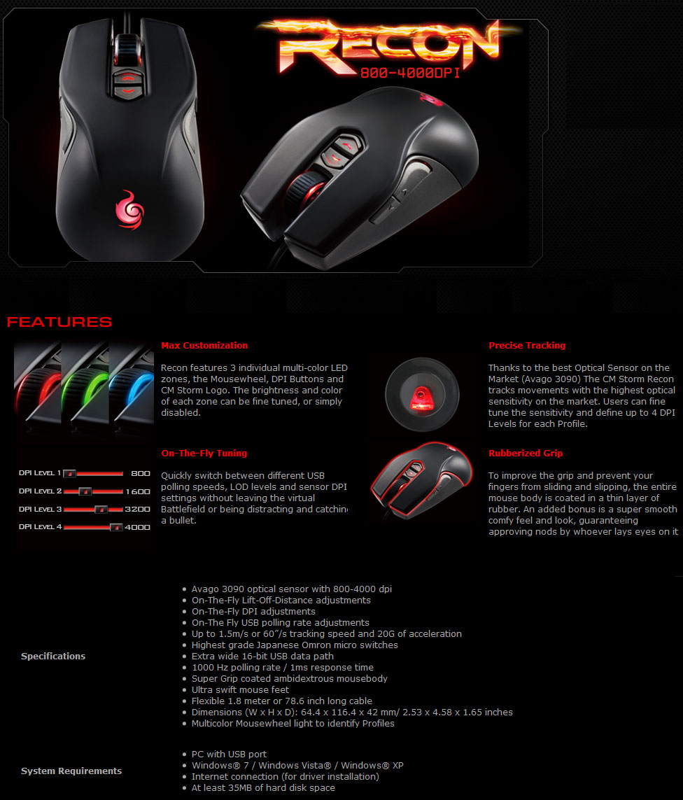Buy CoolerMaster CM Storm Recon Mouse [SGM-4001-KLLW1] | PC Case Gear ...