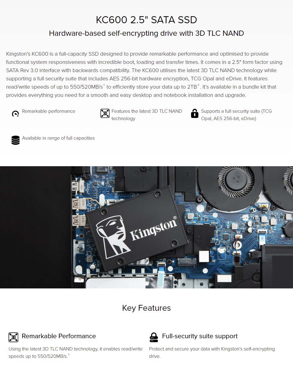 Buy Kingston KC600 2.5in 1TB SSD [SKC600/1024G] | PC Case Gear Australia