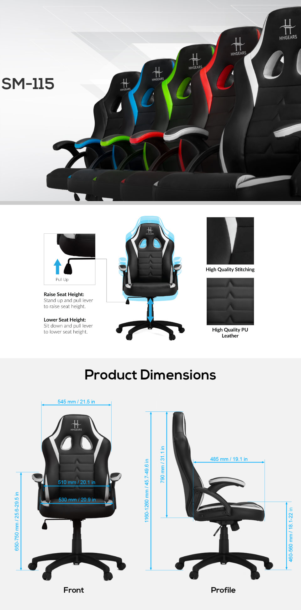 Buy HHGears SM115 Gaming Chair Black White SM115 BW PC Case Gear Australia
