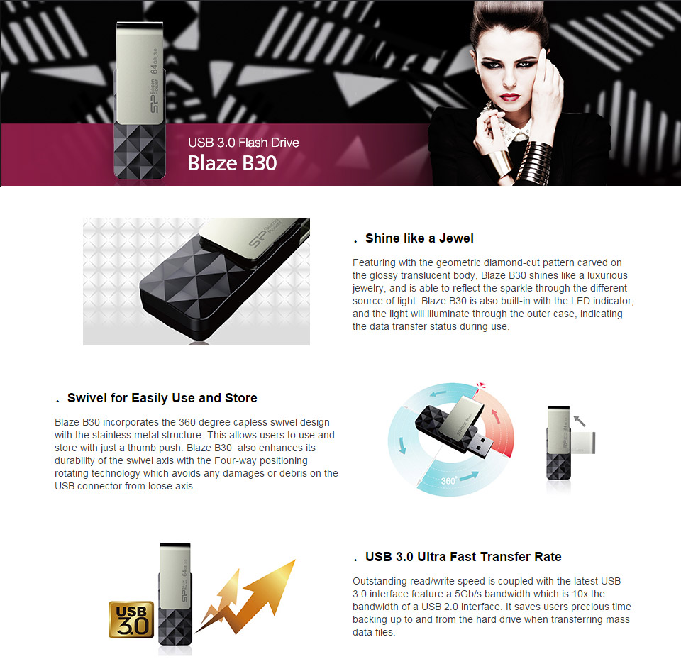 Buy Silicon Power Blaze B30 64GB USB 3.0 Flash Drive [SP064GBUF3B30V1K ...