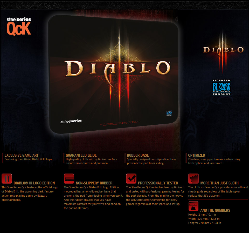 Buy SteelSeries QcK Diablo III Mouse Pad [SS-67229] | PC Case Gear ...