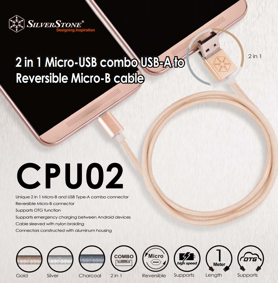 Buy SilverStone CPU02C USB Combo Type-A/Micro to Micro 1m Charcoal [SST ...