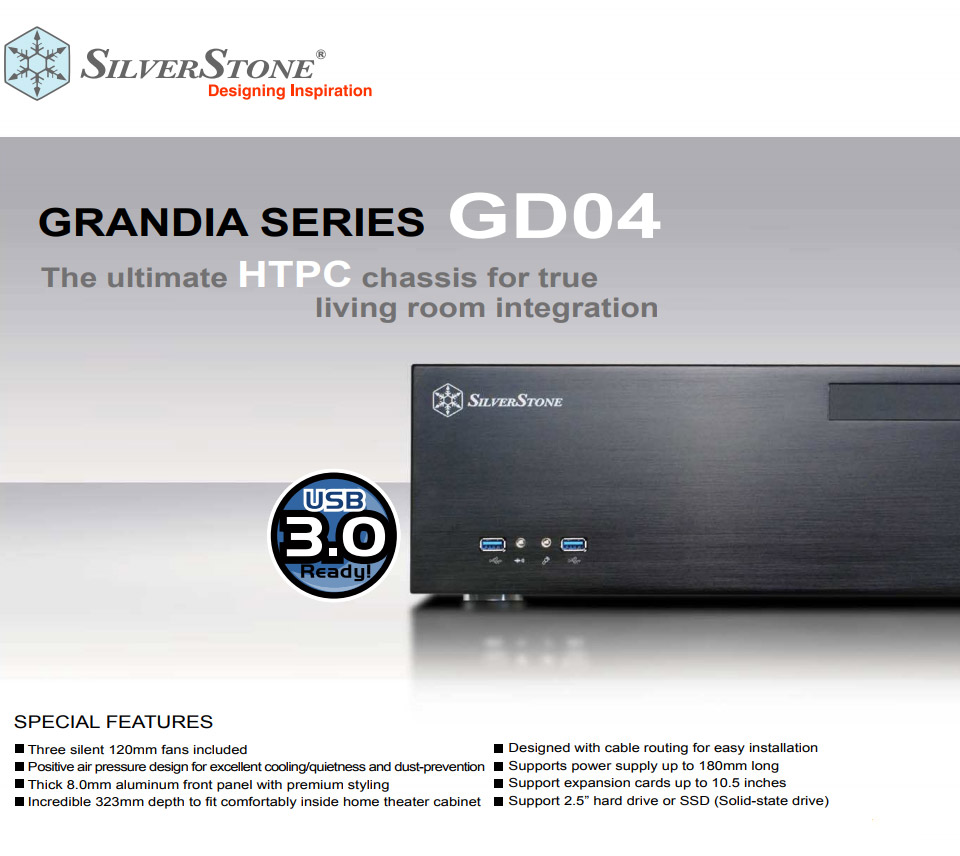 Buy SilverStone Grandia GD04 HTPC Case Silver [SST-GD04S-USB3.0] | PC ...