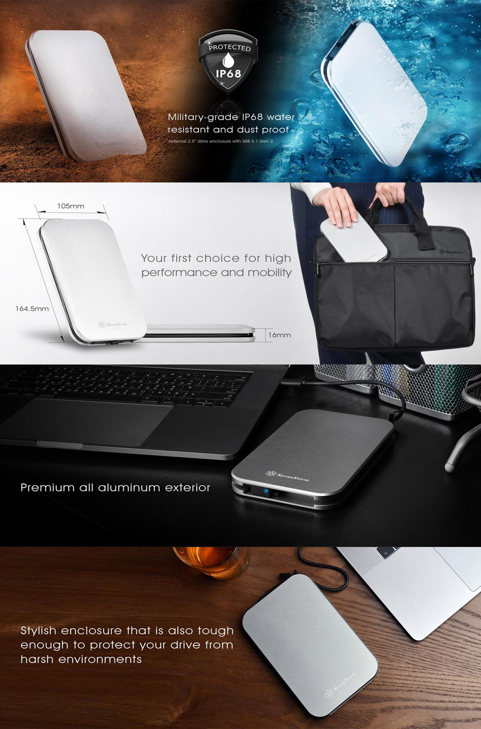 Buy SilverStone MMS02 Military Grade USB-C IP68 2.5in HDD Enclosure ...