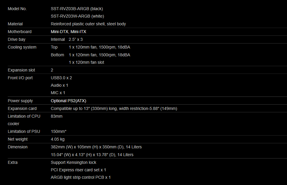 Buy SilverStone Raven RVZ03 ARGB Mini ITX Case White [SST-RVZ03W-ARGB ...