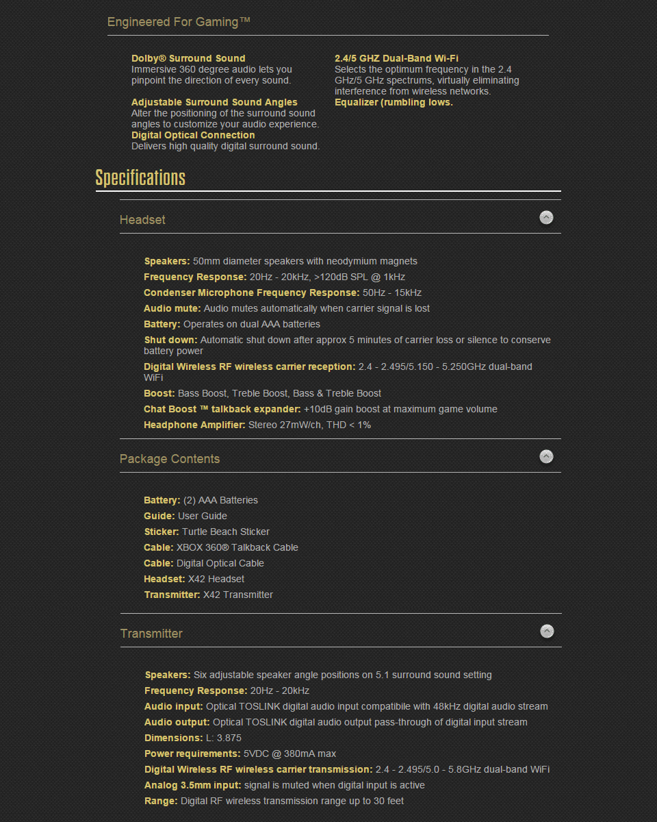 Buy Turtle Beach Ear Force X42 Wireless Dolby Xbox 360 Headset [TB-0140 ...