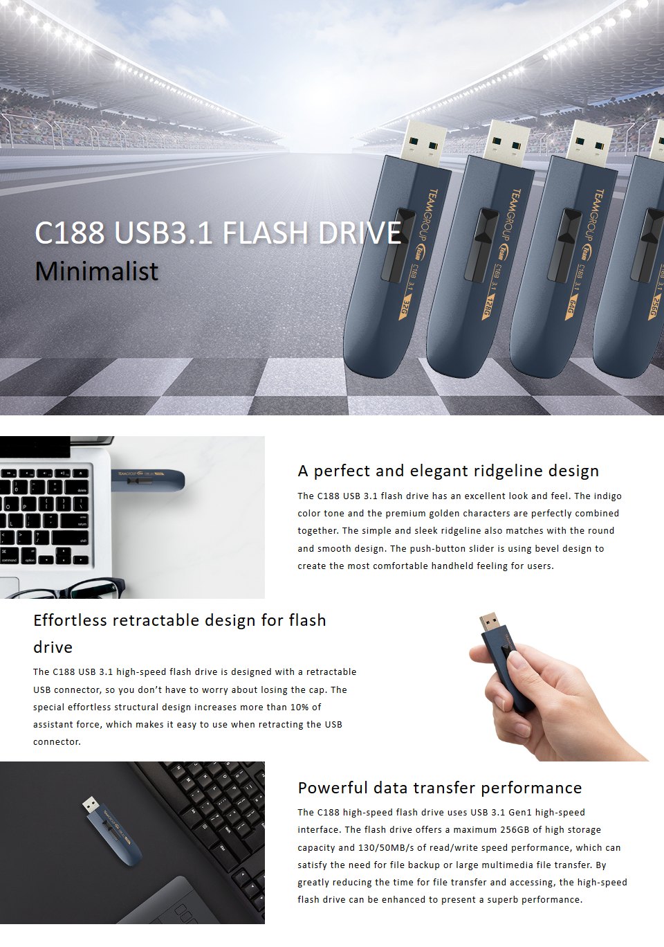 Buy Team Group C188 USB 3.1 Flash Drive 256GB Indigo [TC1883256GL01] | PC Case Gear Australia