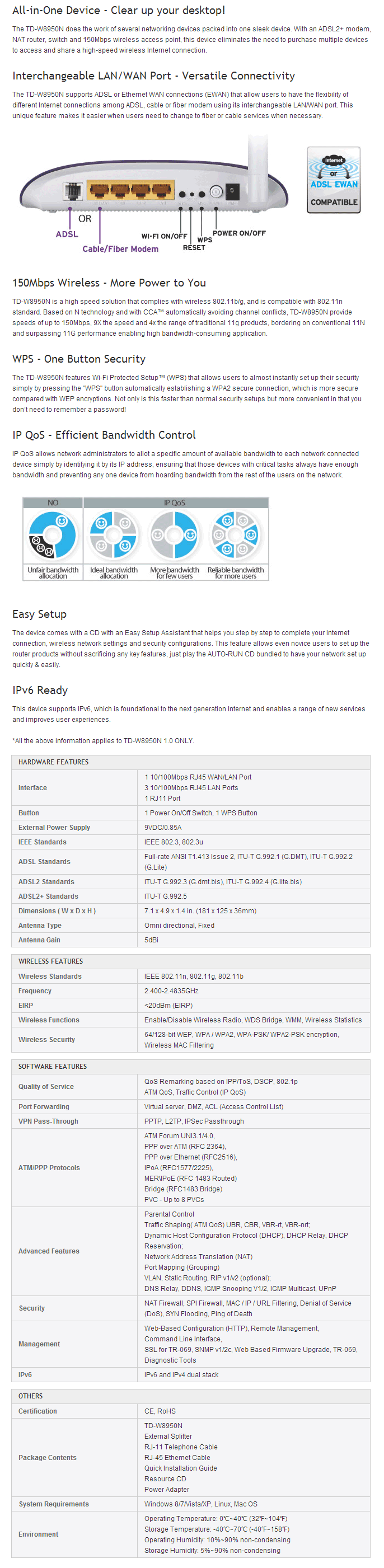 Buy TP-Link TD-W8950N Wireless N 150 ADSL2+ Modem Router [TD-W8950N ...