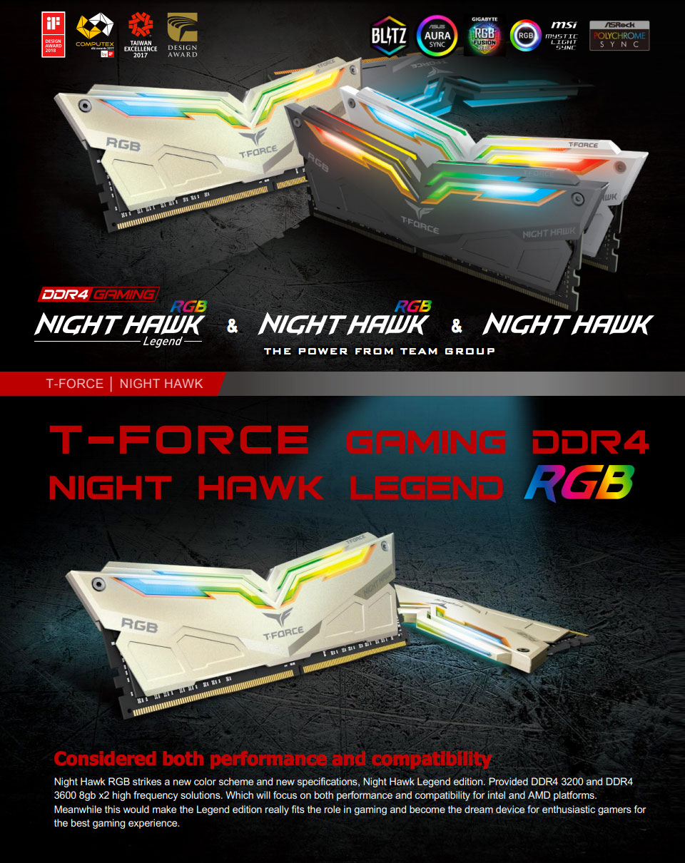 Buy Team T-Force Night Hawk RGB 32GB(2x16GB) 3200MHz CL16 DDR4 Black ...