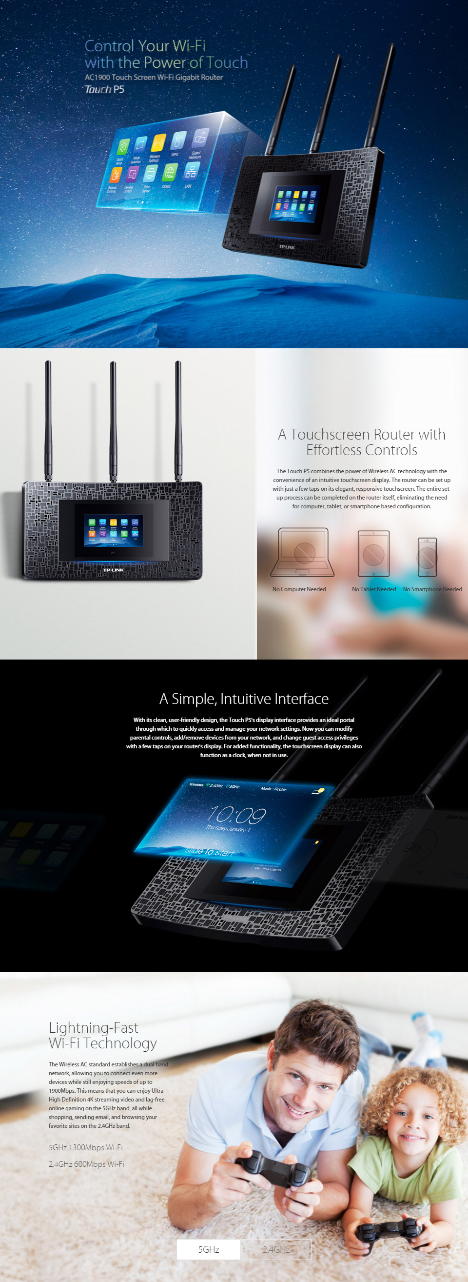 Buy TP-Link Touch-P5 AC1900 Touch Screen Dual Band Wireless Router [TL ...