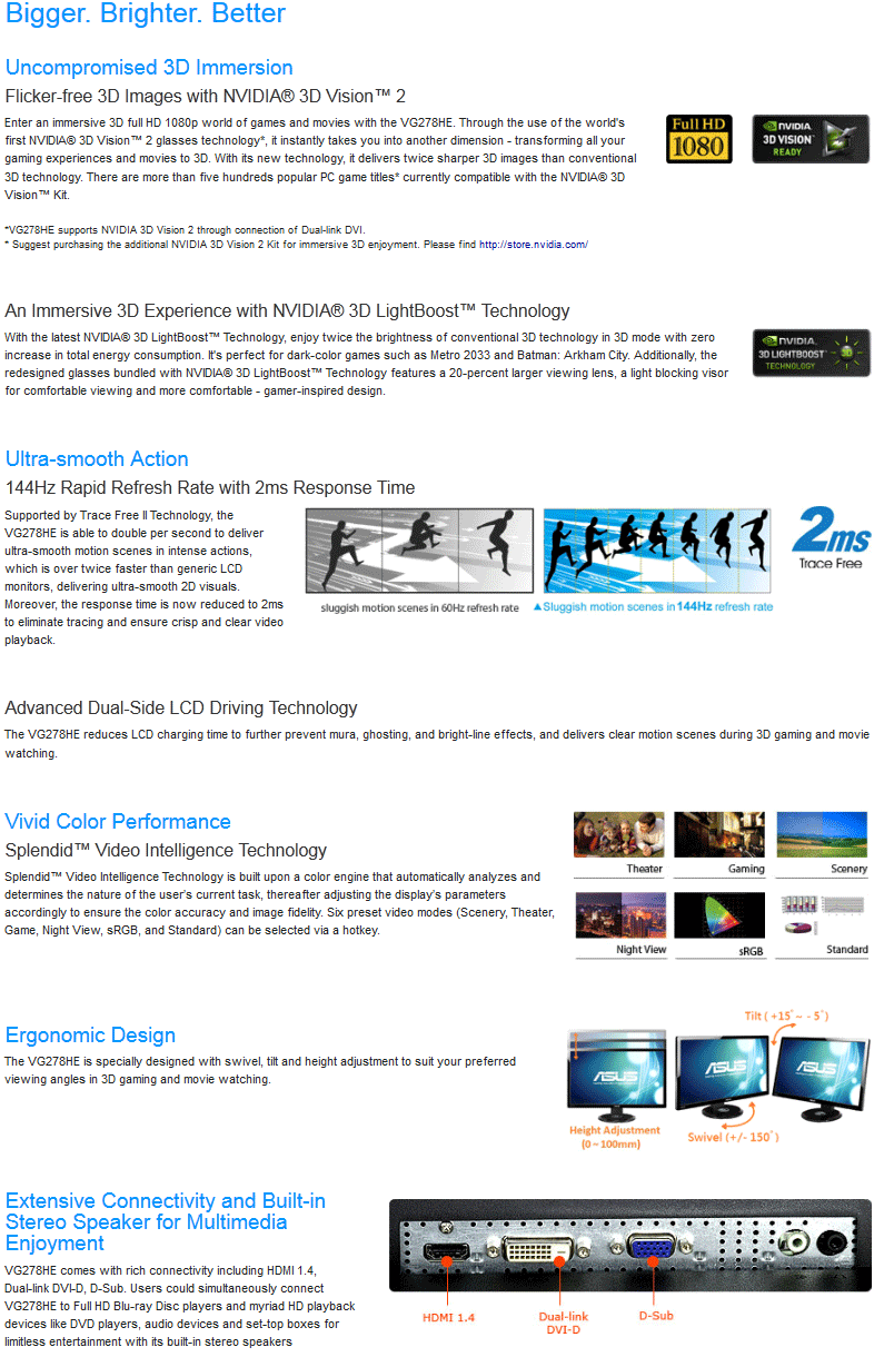 Buy ASUS VG278HE 27in Widescreen 3D Monitor [VG278HE] | PC Case Gear ...