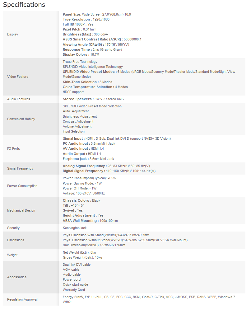 Buy ASUS VG278HE 27in Widescreen 3D Monitor [VG278HE] | PC Case Gear ...