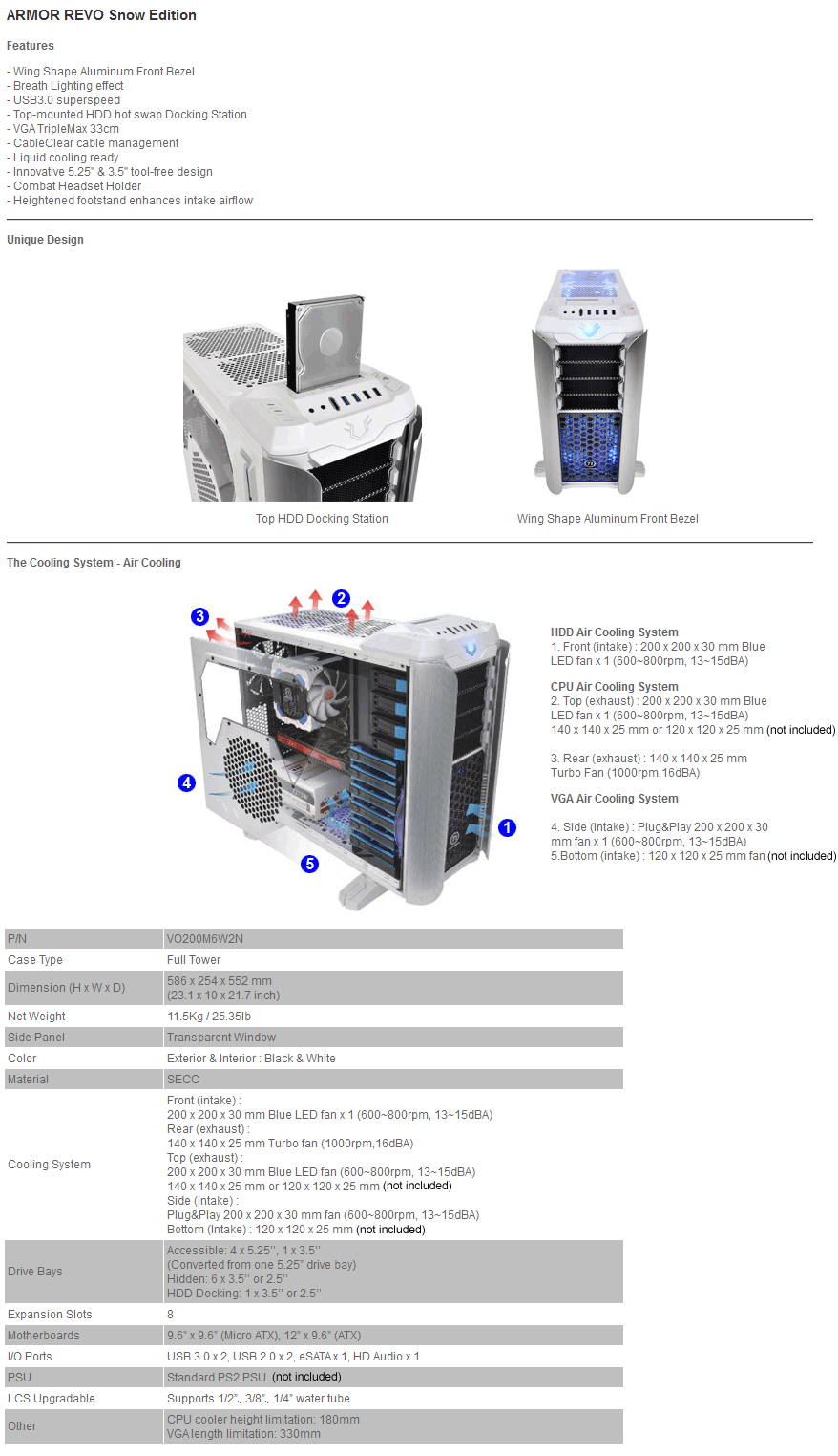 Buy Thermaltake Armor Revo Full Tower Chassis Snow Edition [VO200M6W2N ...