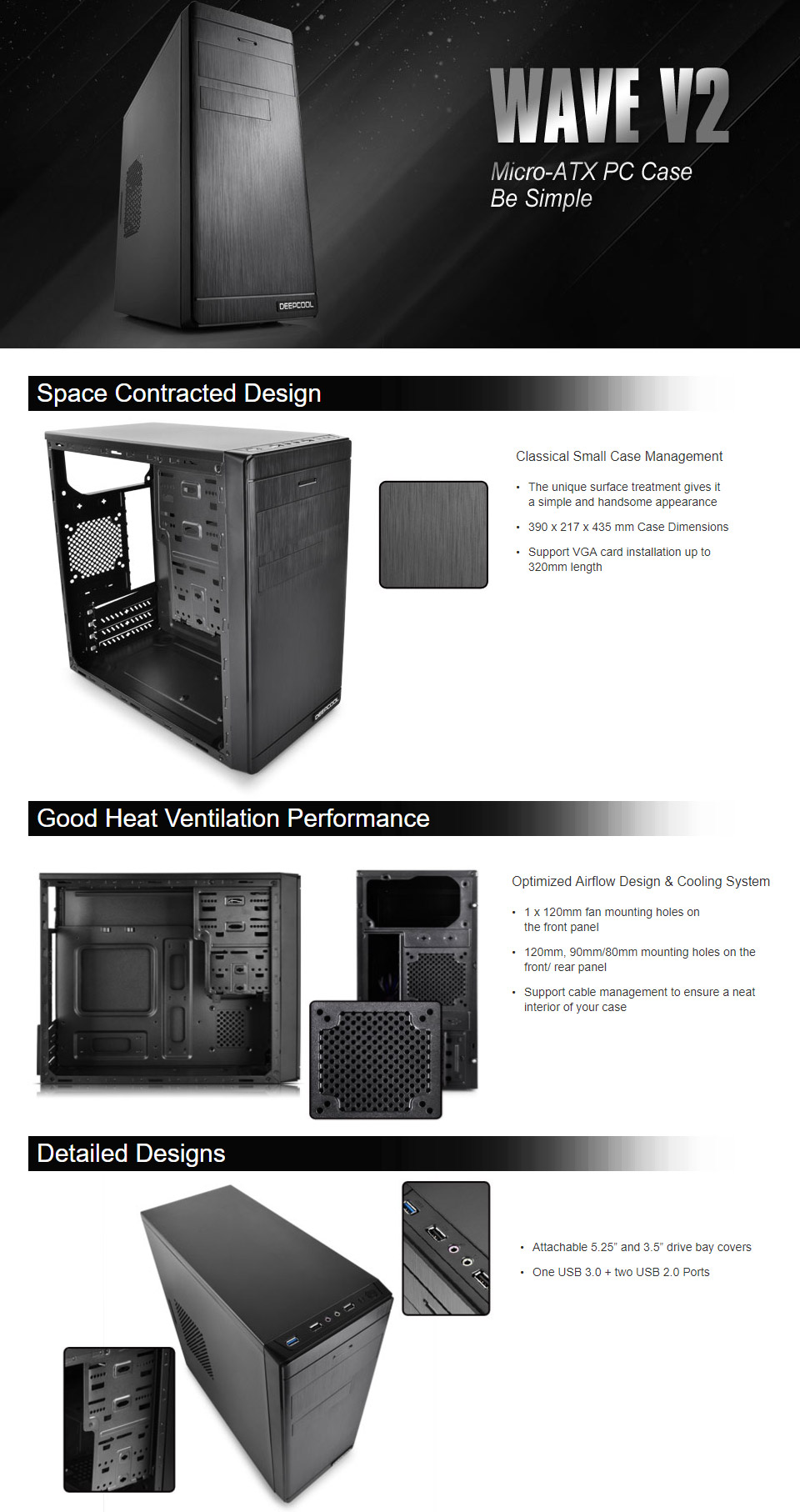 Buy Deepcool Wave Tower Chassis [DP-MATX-DPWAVE2] | PC Case Gear Australia