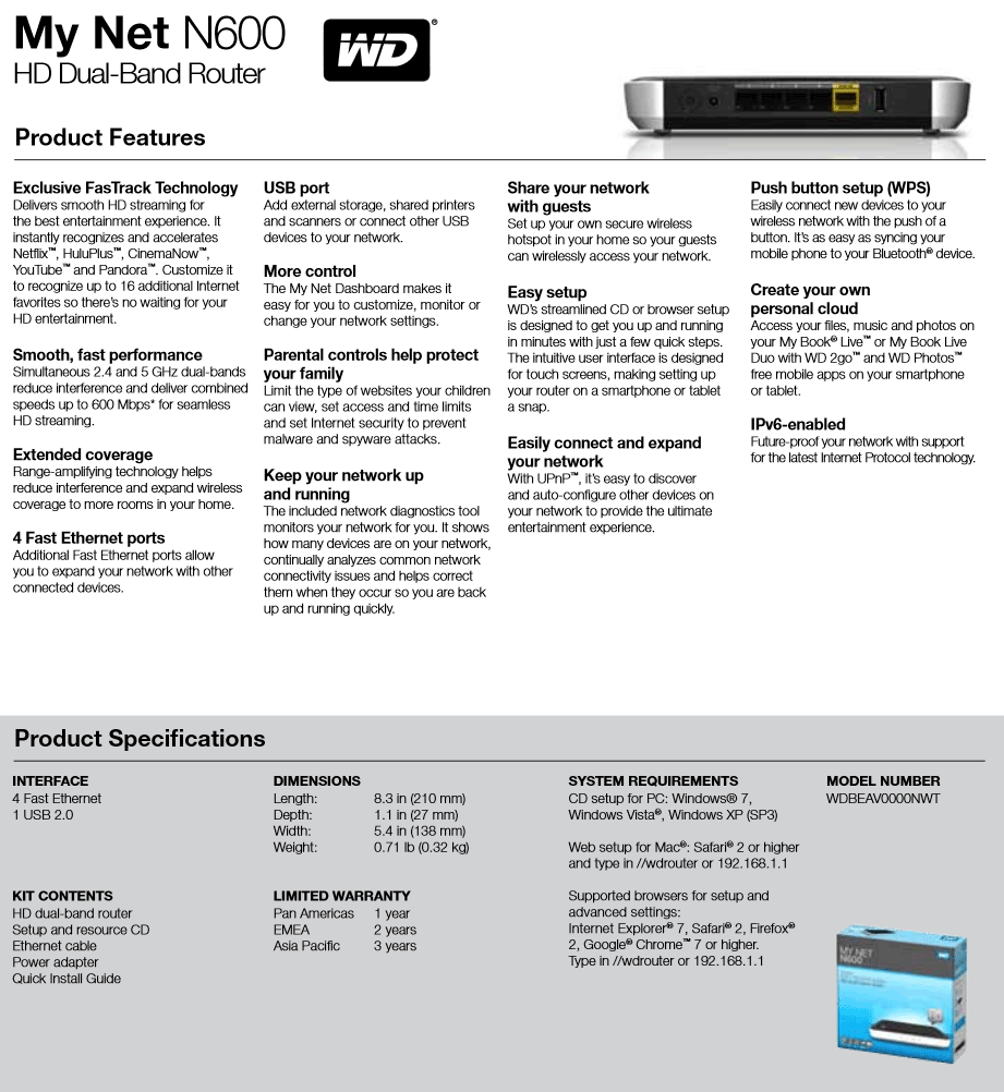 Buy Western Digital My Net N600 HD Dual-Band Router [WDBEAV0000NWT ...