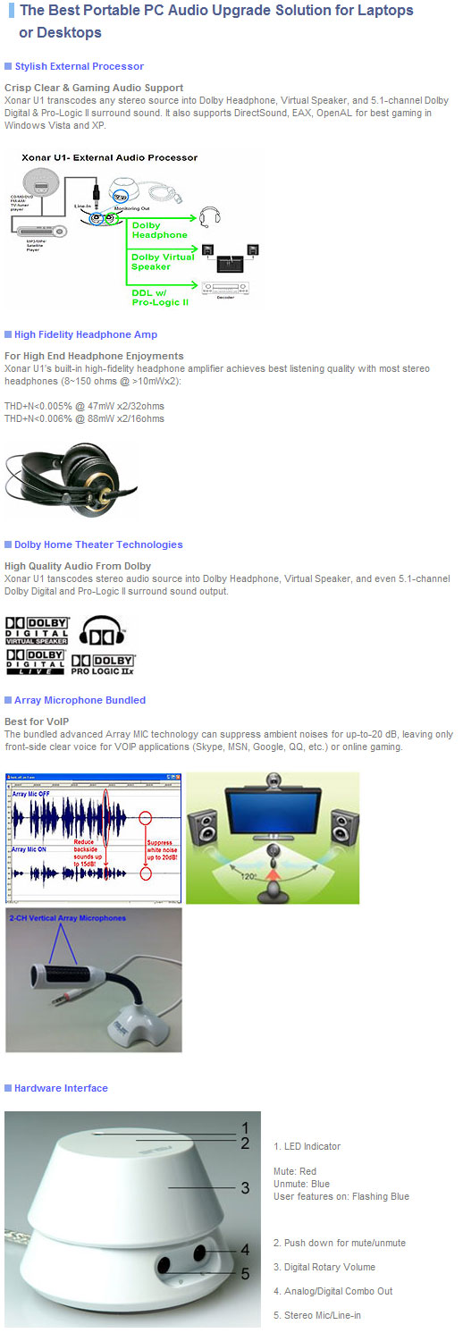Buy ASUS Xonar U1 Black USB Sound Card [XONAR-U1-BLK] | PC Case Gear ...