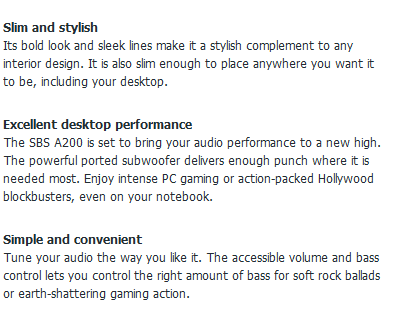 Buy Creative SBS A200 2.1 Speakers [23C-A200] | PC Case Gear Australia