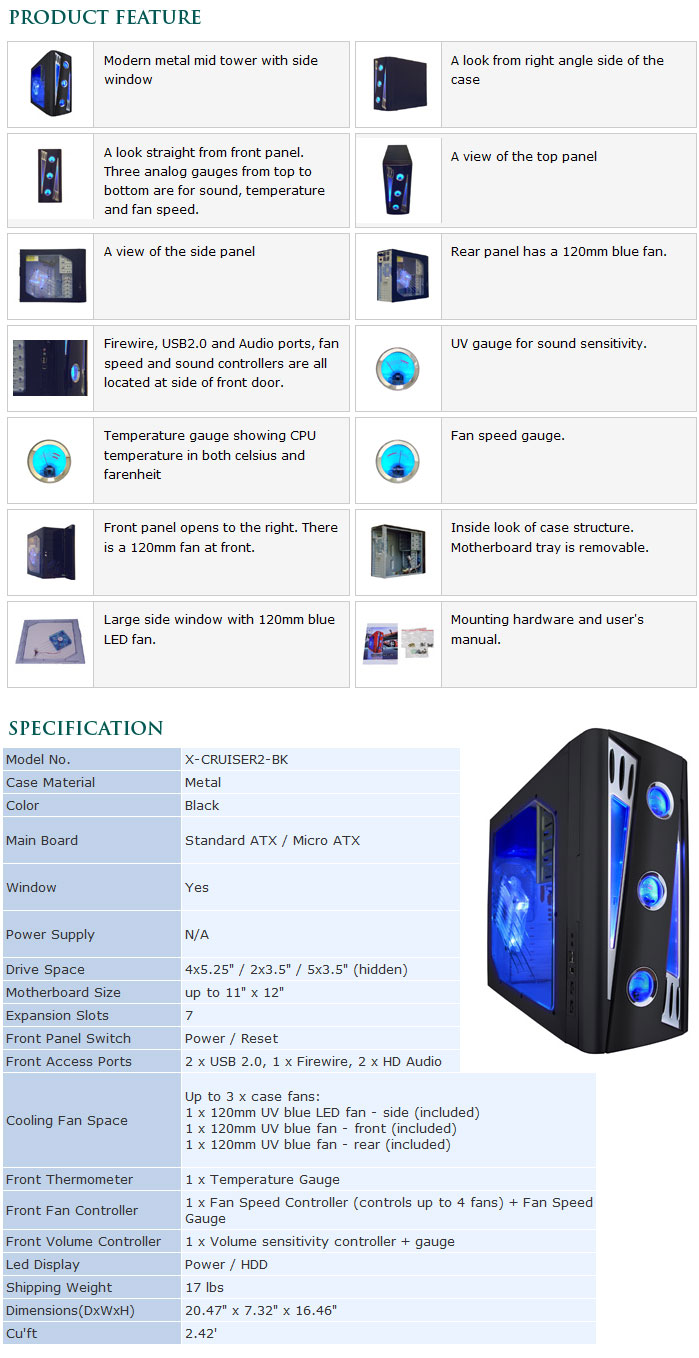 Buy APEVIA X-Cruiser2 with 500W [APV-X-CRUISER2-BK500] | PC Case Gear ...