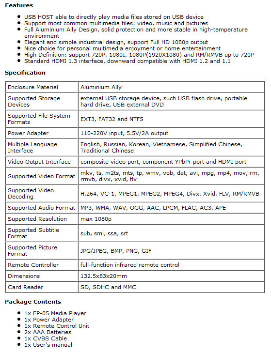 Buy Astone Media Gear EP-05 Full HD 1080p HDMI Media Player ...