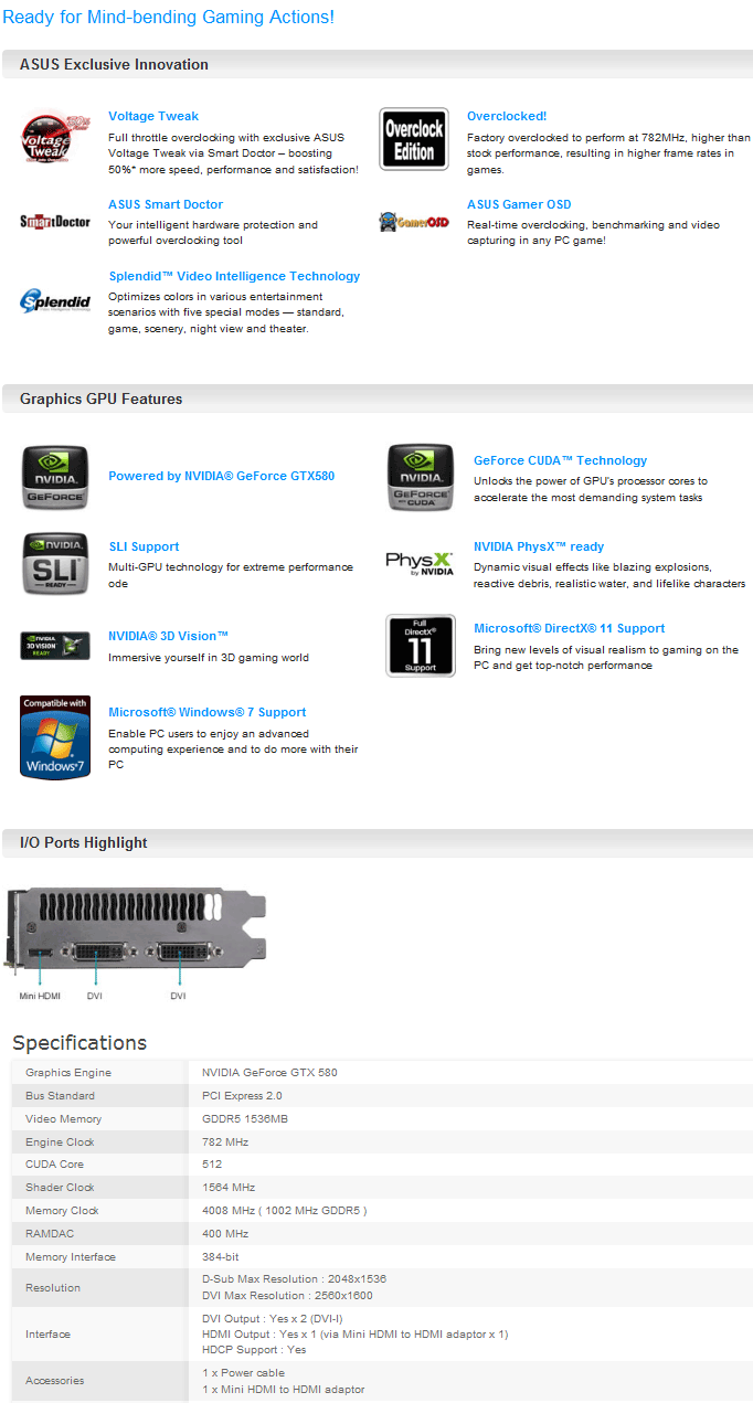 Buy ASUS GeForce GTX 580 1536MB [ENGTX580-2DI-1536MD5] | PC Case Gear ...
