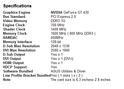 Buy ASUS GeForce GT430 1GB Low Profile [ENGT430-DI-1GD3-LP] | PC Case ...