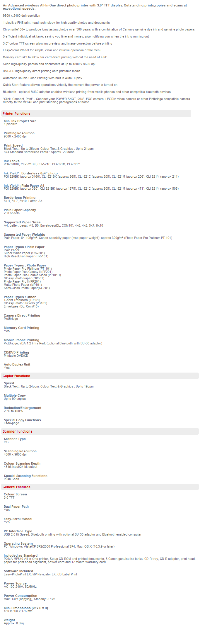 Buy Canon PIXMA MP640 Inkjet All-in-One Wireless Printer [CAN-MP640 ...