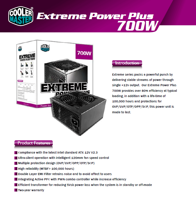 Buy CoolerMaster eXtreme Power Plus 700W [RS-700-PCAAE3-AU] | PC Case ...