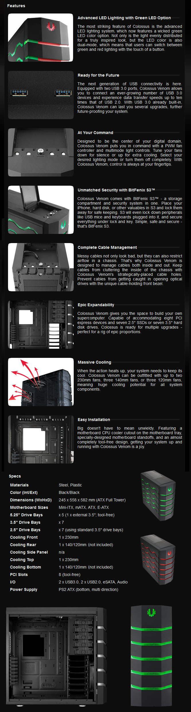Buy BitFenix Colossus Gaming Case Venom Edition [BFC-CLS-600-KKLG1-RP ...