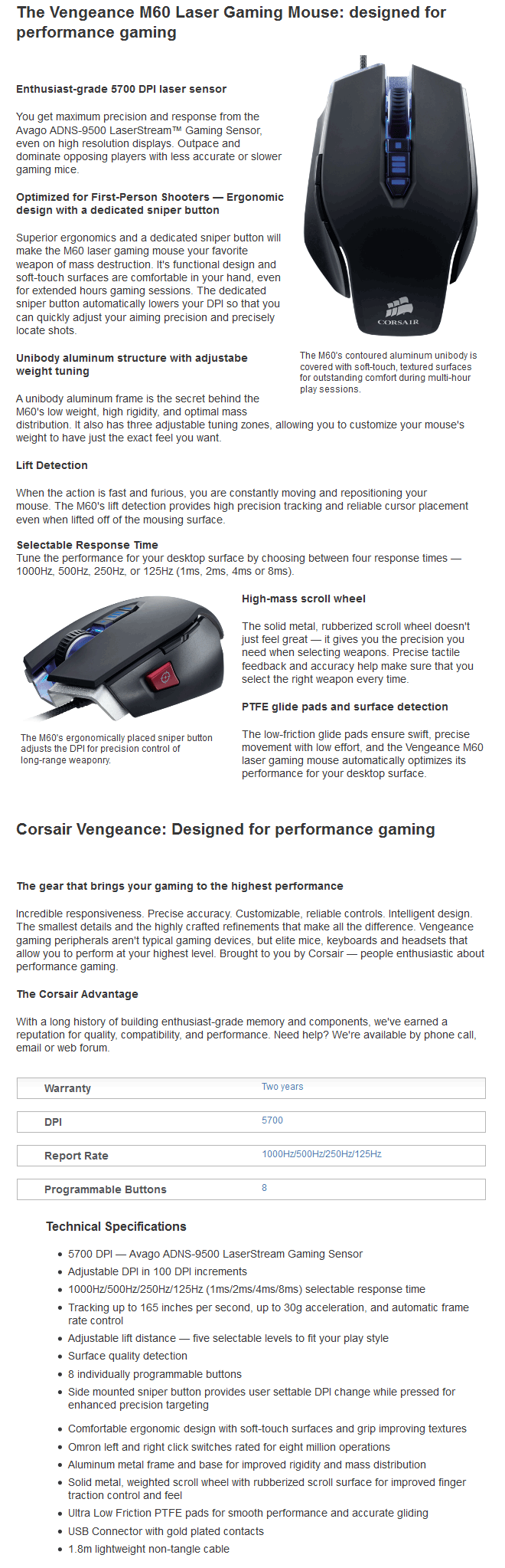 Buy Corsair Vengeance M60 FPS Laser Gaming Mouse [VENGEANCE-M60] | PC ...