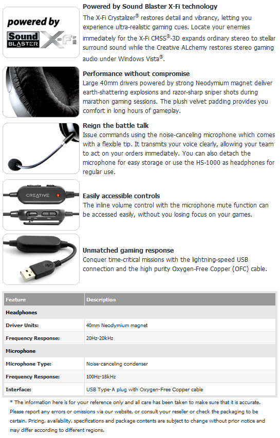 Buy Creative Fatal1ty USB Gaming Headset [HS-1000] | PC Case Gear Australia