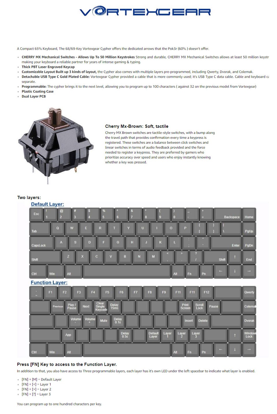 Buy Vortex Cypher Split Keyboard MX Brown [VTG69BRNLBK] | PC Case Gear ...