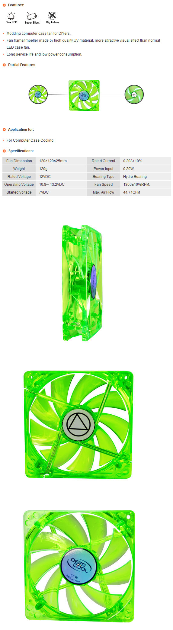 Buy Deepcool 120mm Green LED Fan [SF-1200GN] | PC Case Gear Australia