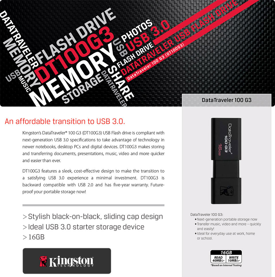 Buy Kingston Data Traveler 100 G3 16GB USB 3.0 Flash Drive [zzzzDT100G3 ...