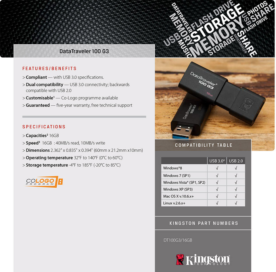 Buy Kingston Data Traveler 100 G3 16GB USB 3.0 Flash Drive [zzzzDT100G3 ...