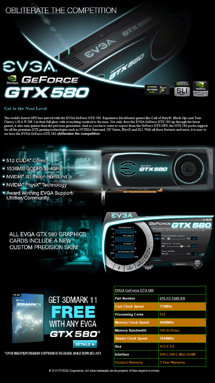 Buy EVGA GeForce GTX 580 [z015-P3-1580-KR] | PC Case Gear Australia