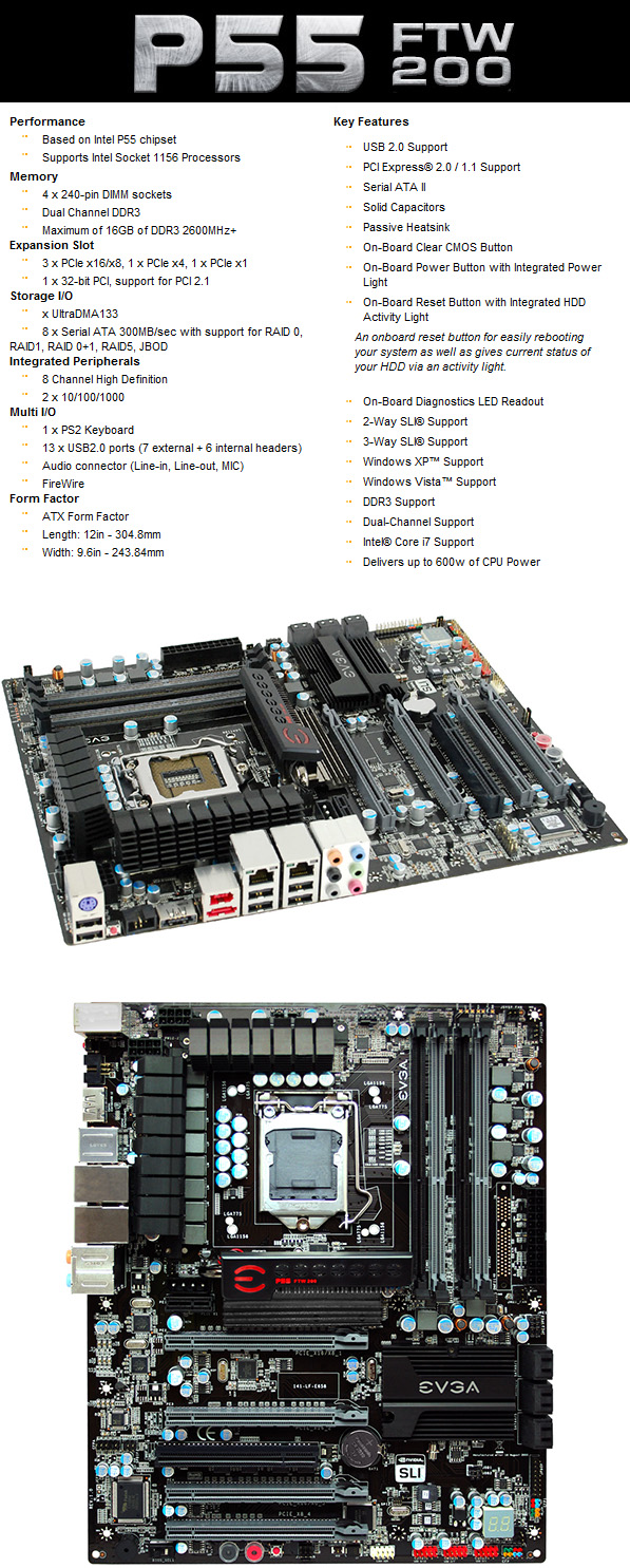 Buy EVGA P55 FTW 200 Motherboard [21E-P55FTW200] | PC Case Gear Australia