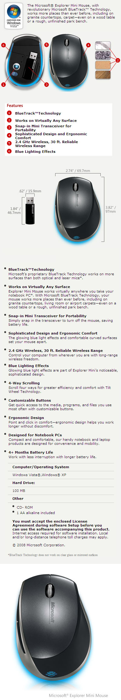 Buy Microsoft Explorer Mini Mouse [5BA-00007(EXPMINIMS)] | PC Case Gear ...