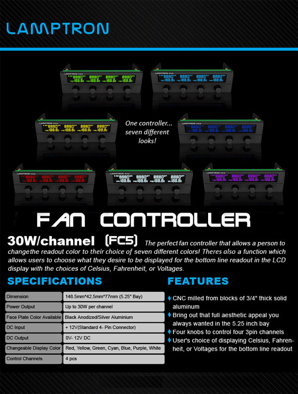 Buy Lamptron FC5 Color Changing Fan Controller [LAMP-FC5] | PC Case ...