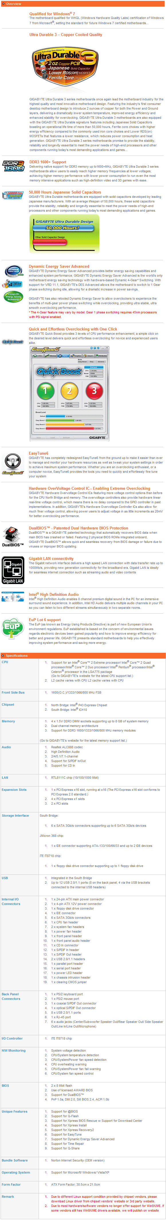 Buy Gigabyte GA-EP43T-UD3L Motherboard [GA-EP43T-UD3L] | PC Case Gear ...