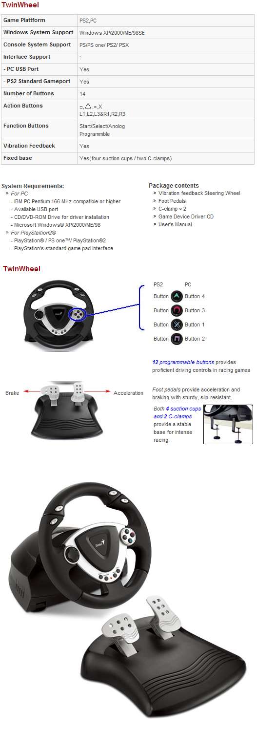 Buy Genius TwinWheel Racing Wheel & Pedal Set [GS-TWINW] | PC Case Gear ...