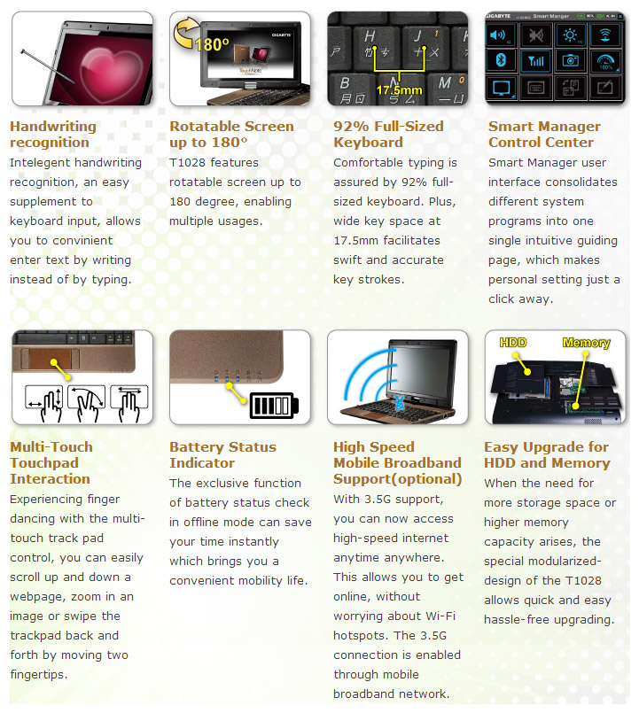 Buy Gigabyte Touch Note T1028X Netbook [GA-T1028X] | PC Case Gear Australia