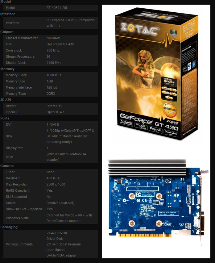 Buy Zotac GeForce GT 430 Zone [ZT-40601-20L] | PC Case Gear Australia