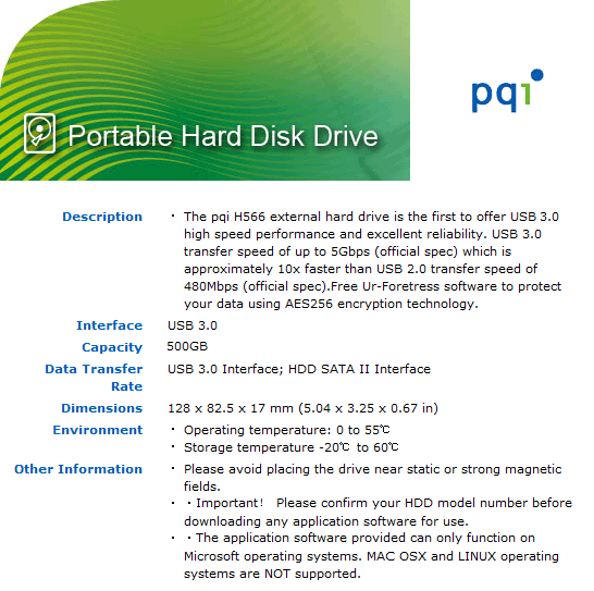 Buy PQI H566 USB 3.0 External HDD 500GB [PQI-HDD-H566G500GB] | PC Case Gear Australia