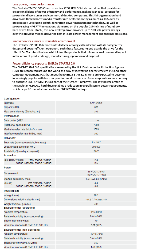 Buy Hitachi Deskstar 7200RPM 500GB SATA [0F10381] | PC Case Gear Australia