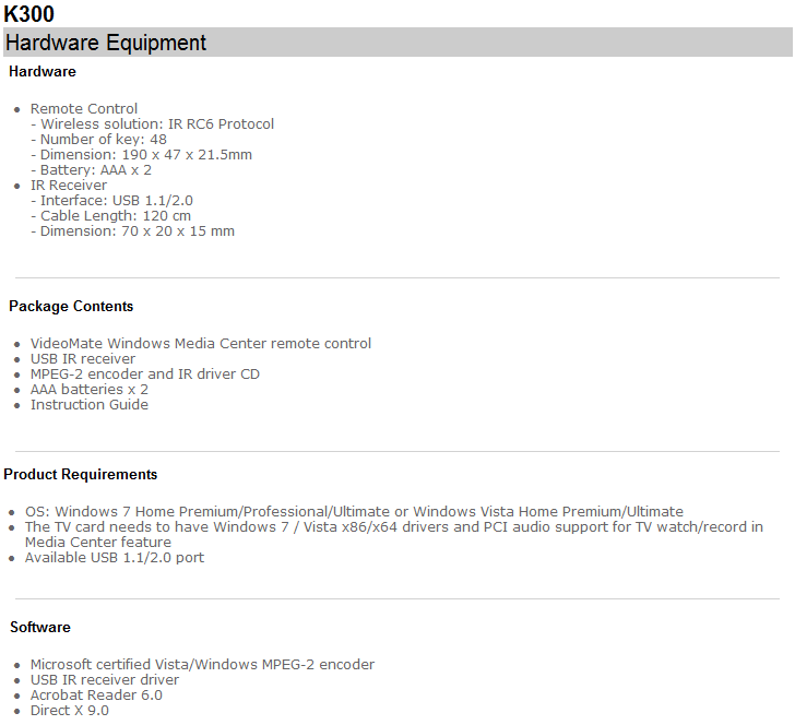 Buy Compro VideoMate K300 MCE Remote Control [COMP-K300] | PC Case Gear ...